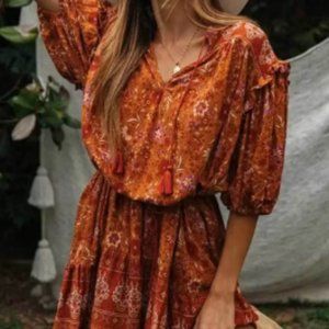 Dresses | Flirty Burnt Orange Boho Mini Dress | Poshmark